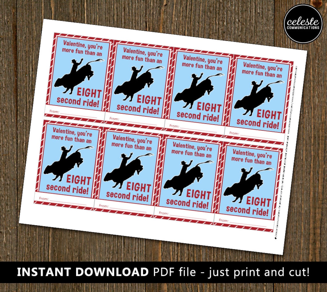 PRINTABLE Bull Riding Valentine Card for Kids INSTANT DOWNLOAD ...