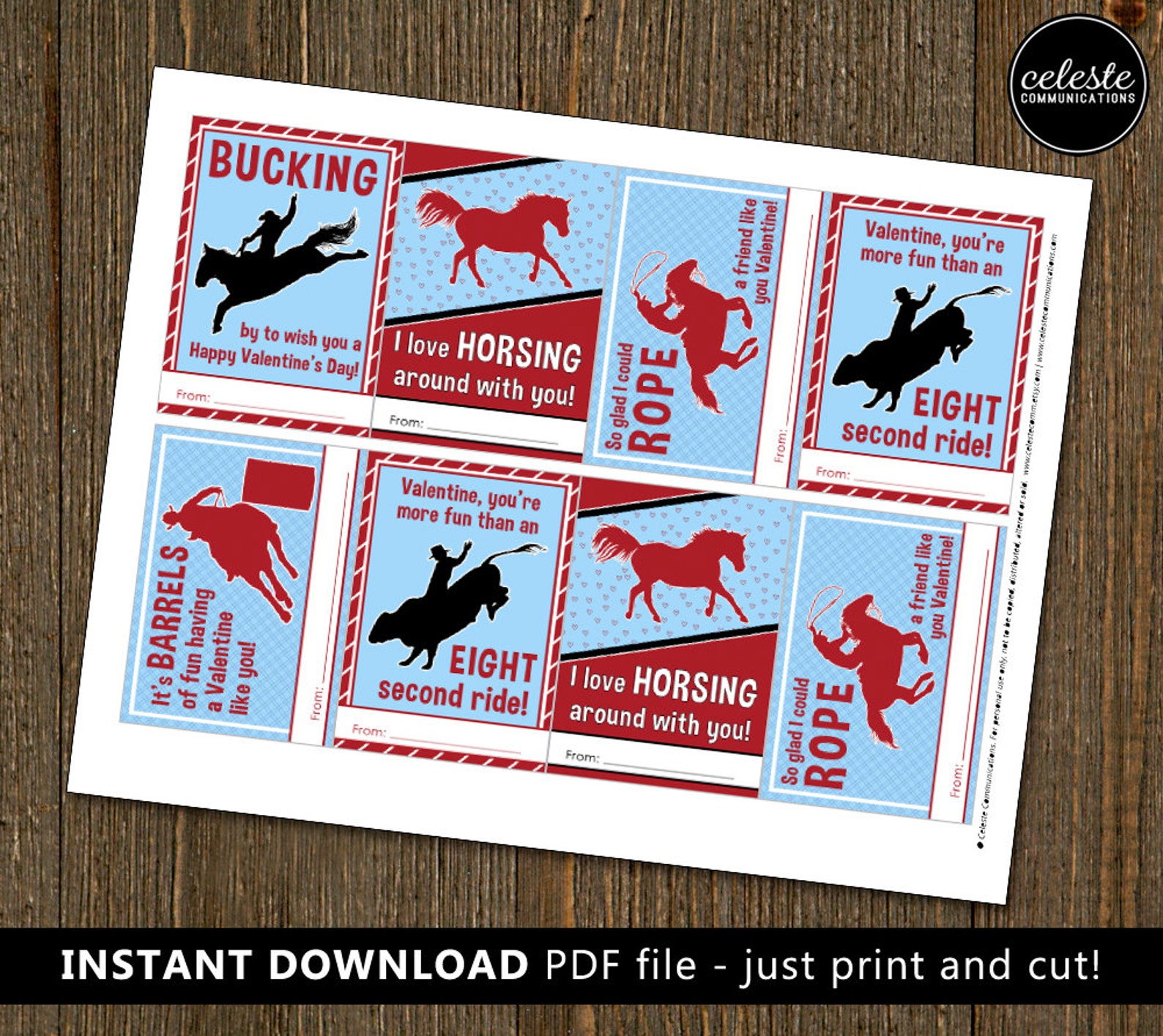 PRINTABLE Rodeo Assortment Valentine Cards for Kids INSTANT DOWNLOAD ...