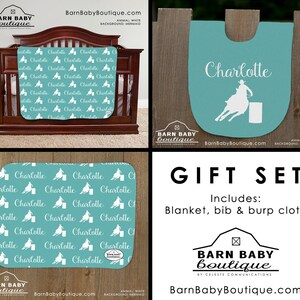 Personalized Barrel Racer Rodeo Baby Gift Set - Blanket, Burp Cloth and ...