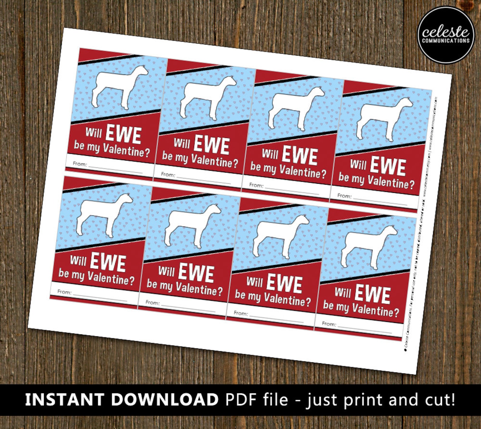 PRINTABLE Sheep Valentine Card for Kids INSTANT DOWNLOAD - Valentine's ...