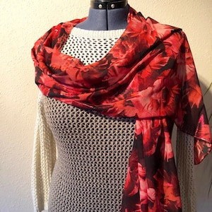 Evening Wear Scarf/ Chiffon Scarf/ Red Scarf /gift Idea/ Mother's Day ...