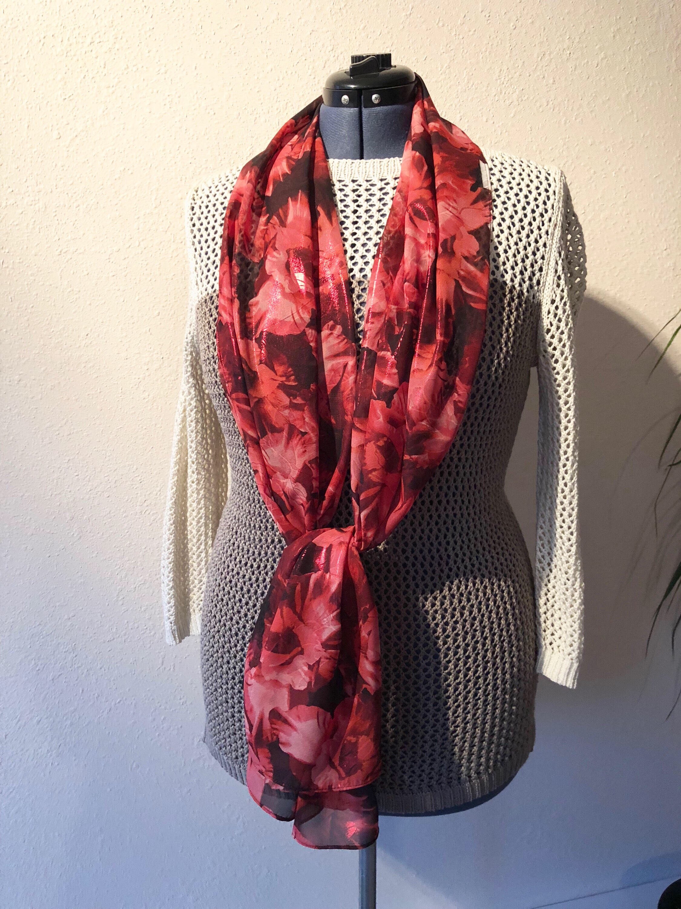 Evening Wear Scarf/ Chiffon Scarf/ Red Scarf /gift Idea/ Mother's Day ...