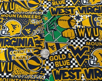 West Virginia Mountaineers state Map Fabric by the Half Yard - Etsy