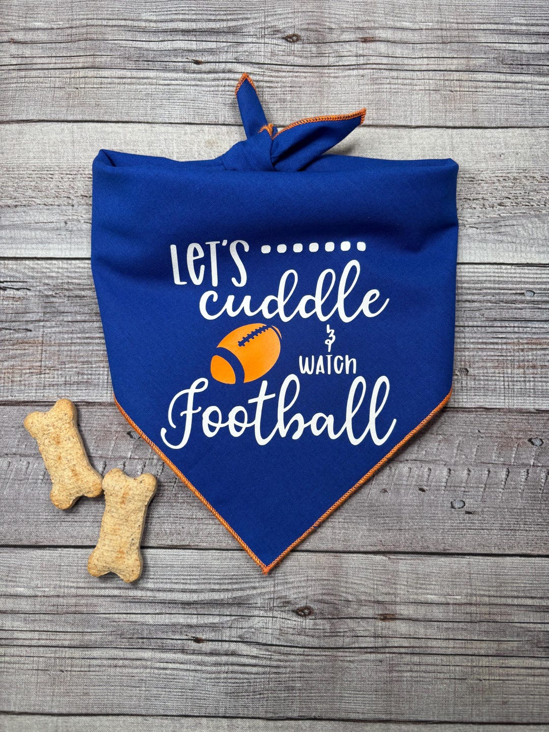 Let's Cuddle and Watch Football, Orange and Blue Dog Bandana, Tie-on ...