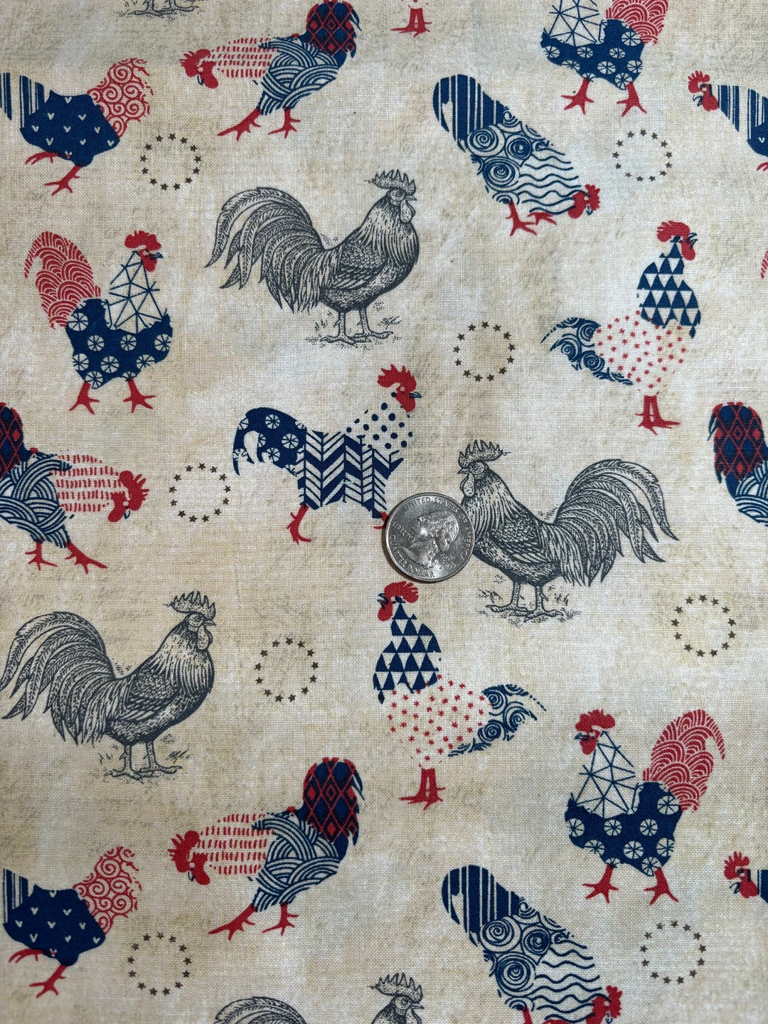 Patriotic Rooster Cotton Fabric NEW by the Yard - Etsy