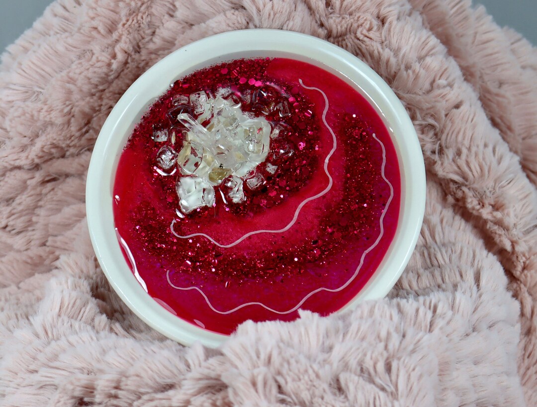 Fuchsia Hot Pink Epoxy Resin Trinket Jewelry Ring Dish Plate With Raw ...