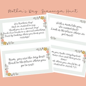 Mother's Day Scavenger Hunt, Mother's Day Clue Cards, 10 Clues, Instant ...