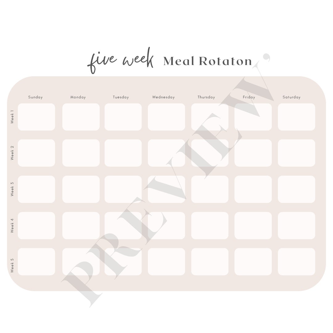 5 Week Meal Rotation Digital Download, Grocery List Planning, Meal ...