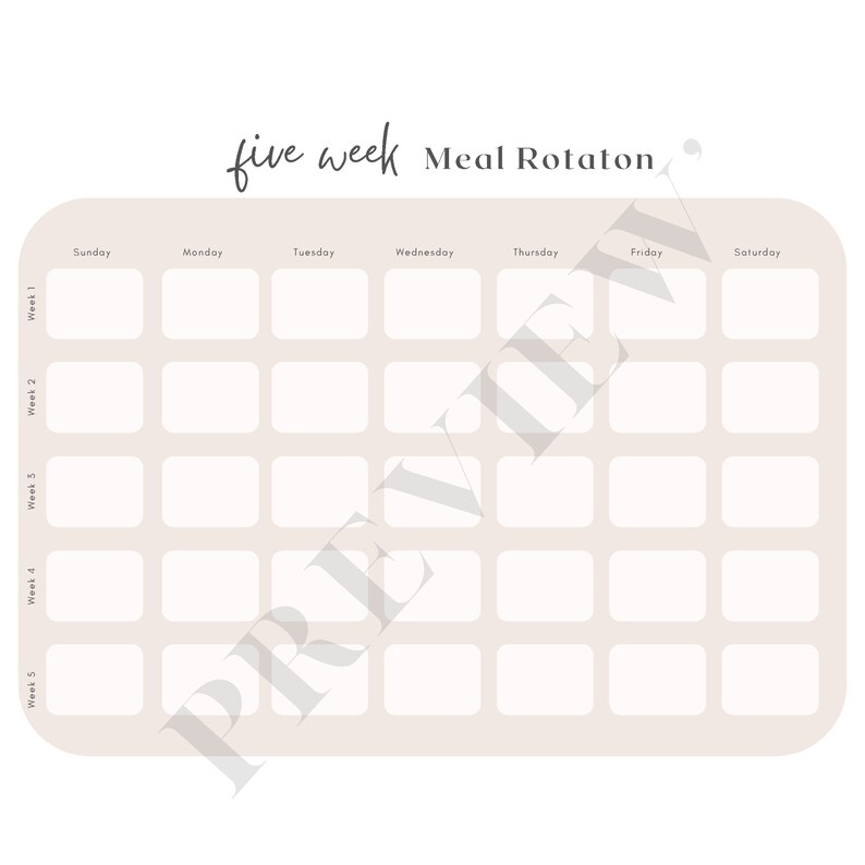 5 Week Meal Rotation Digital Download, Grocery List Planning, Meal ...