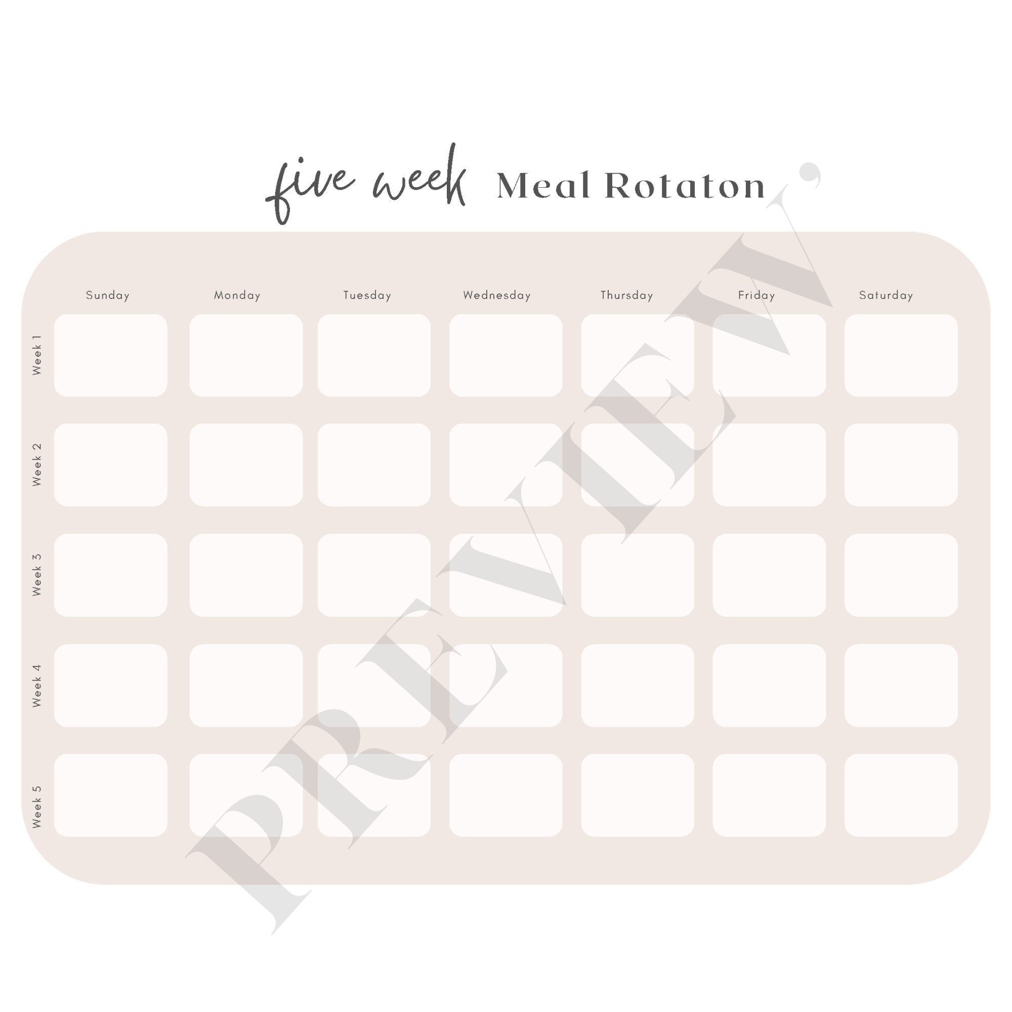 5 Week Meal Rotation Digital Download, Grocery List Planning, Meal ...