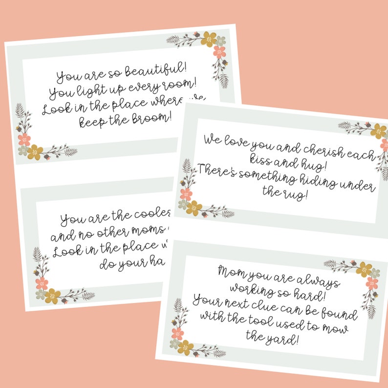 Mother's Day Scavenger Hunt, Mother's Day Clue Cards, 10 Clues, Instant ...