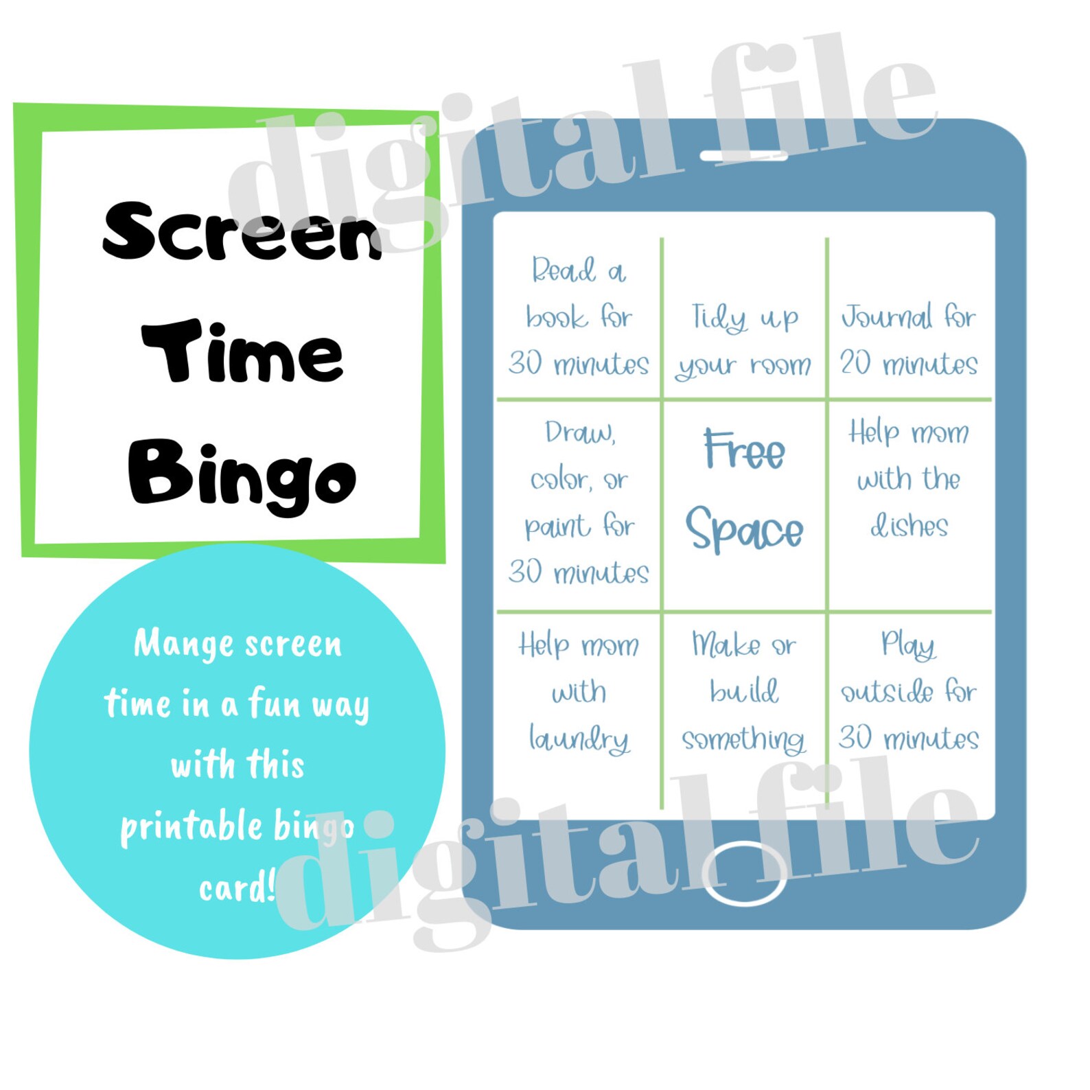 Screen Time Bingo Card, Screen Time Management, Bingo, Kids - Etsy