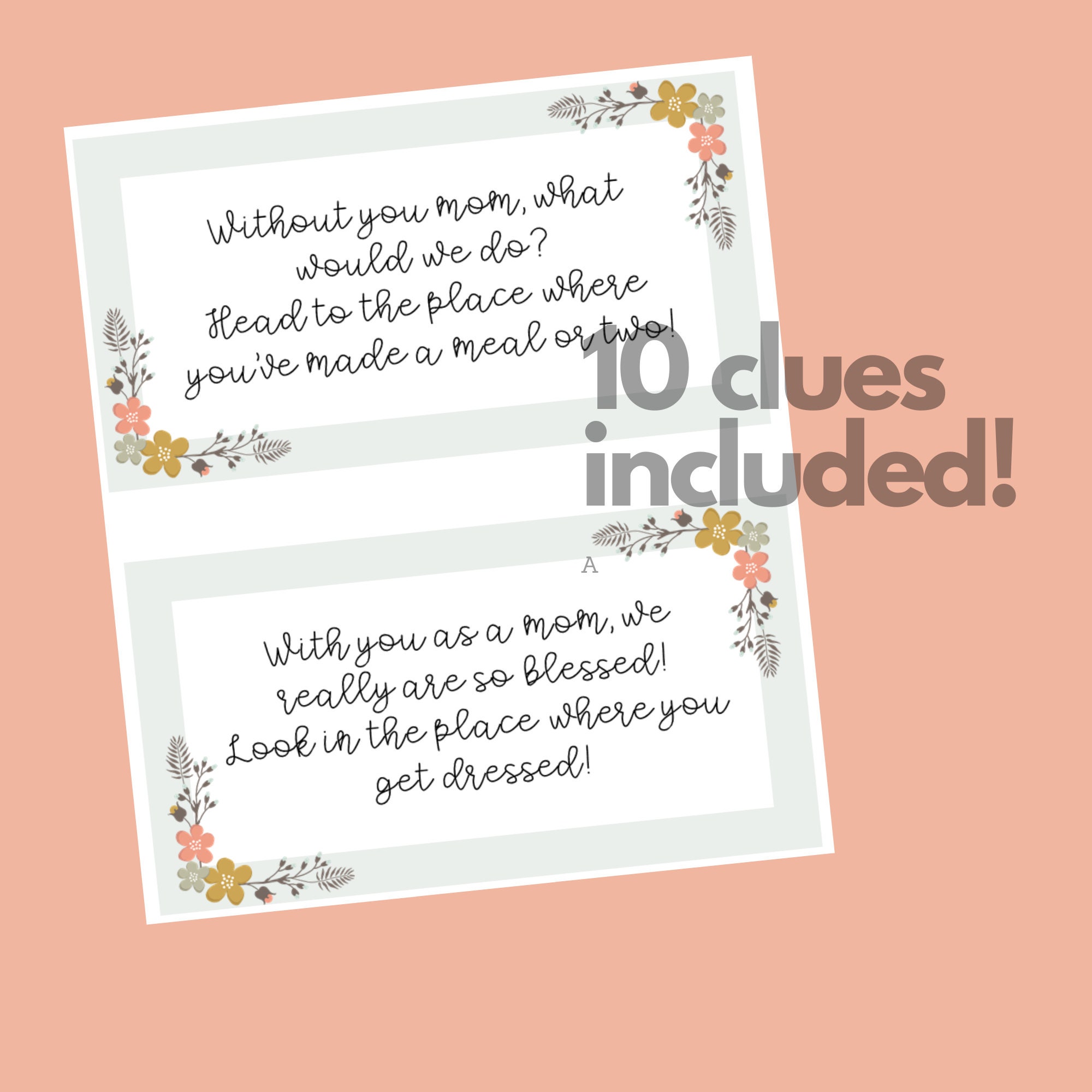 Mother's Day Scavenger Hunt, Mother's Day Clue Cards, 10 Clues, Instant ...