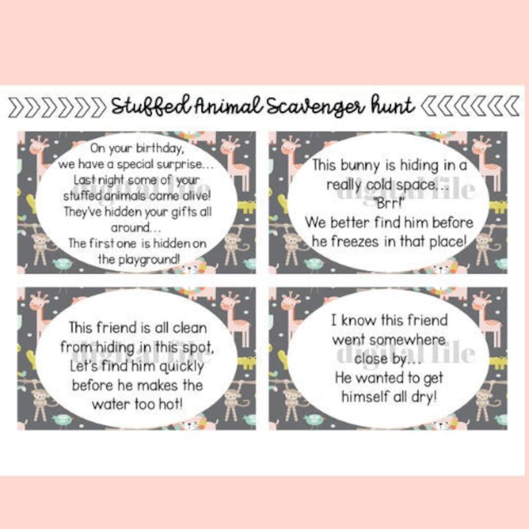 Stuffed Animal Birthday Scavenger Hunt, Toddler Scavenger Hunt, Simple ...