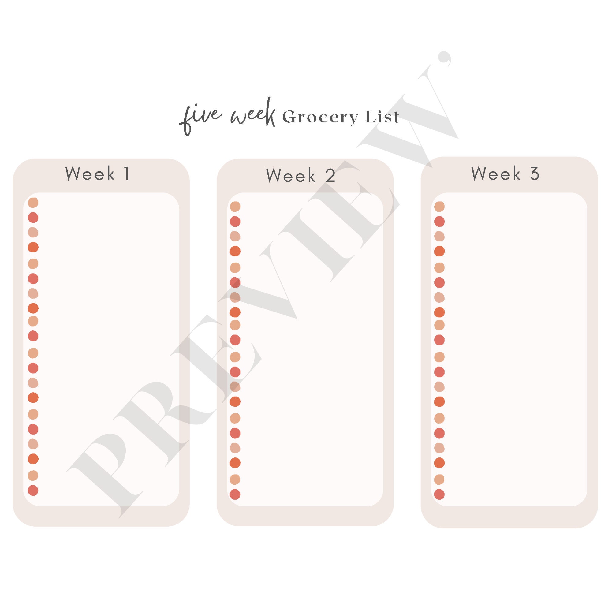 5 Week Meal Rotation Digital Download, Grocery List Planning, Meal ...