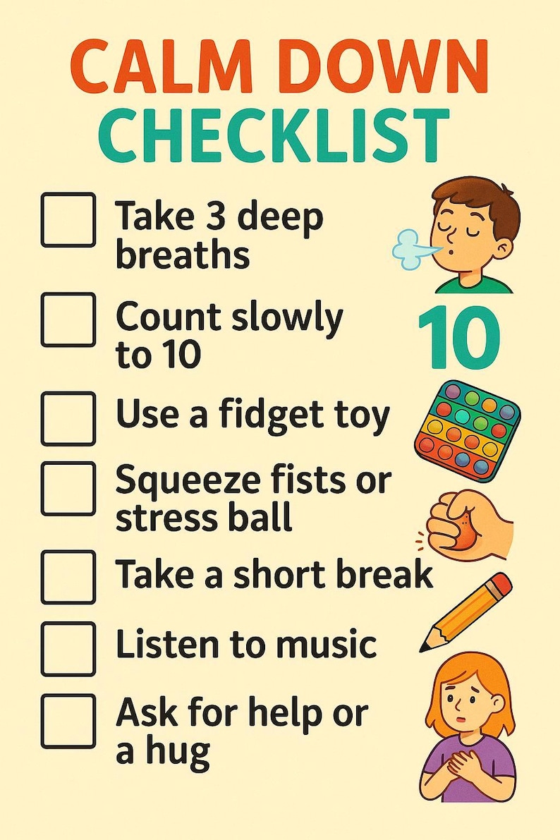 ADHD & Autism Support for Calm Down Chart - Etsy