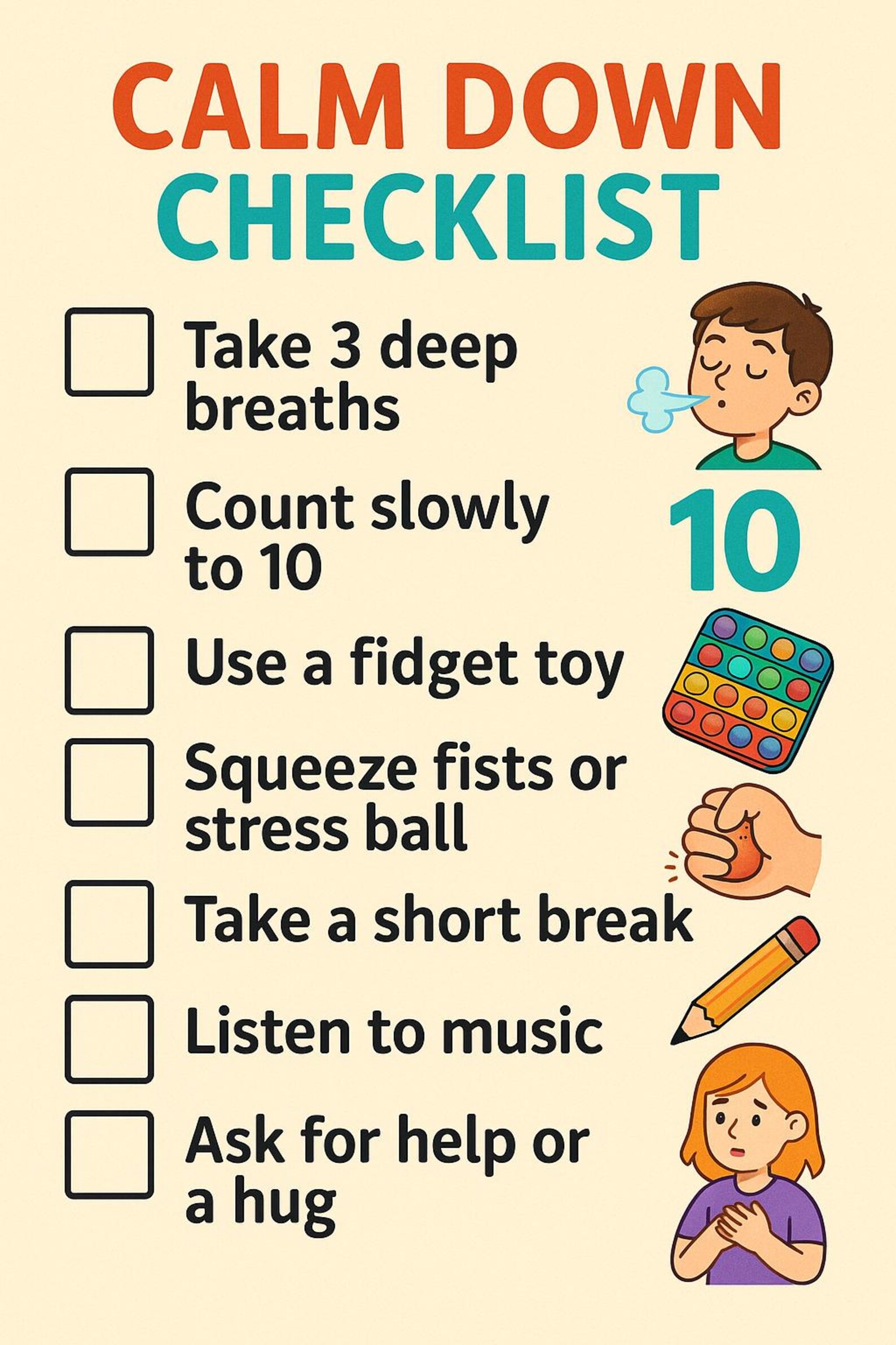 Calm Down Chart for Autistic Children - Etsy