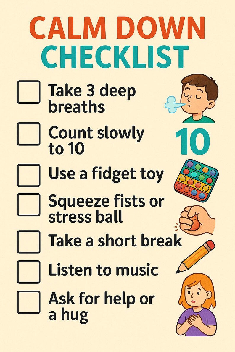 Calm Down Chart for Autistic Children - Etsy UK