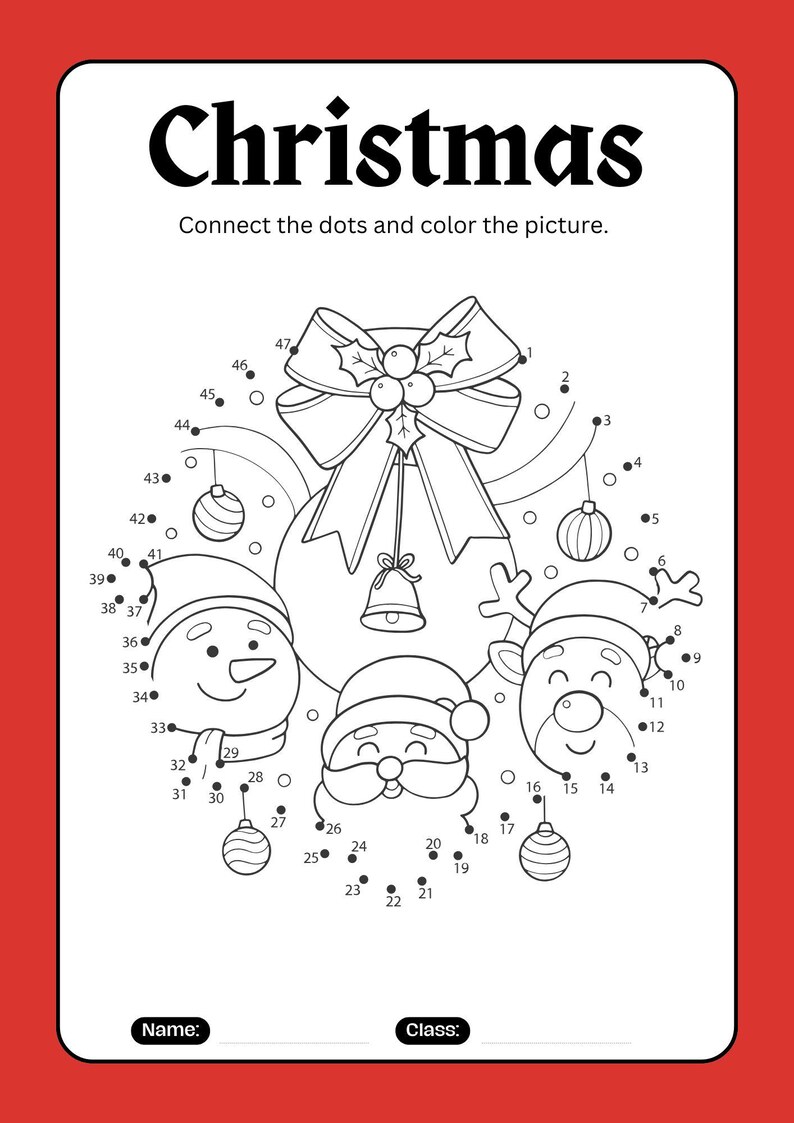 Christmas Connect the Dots and Color - Etsy