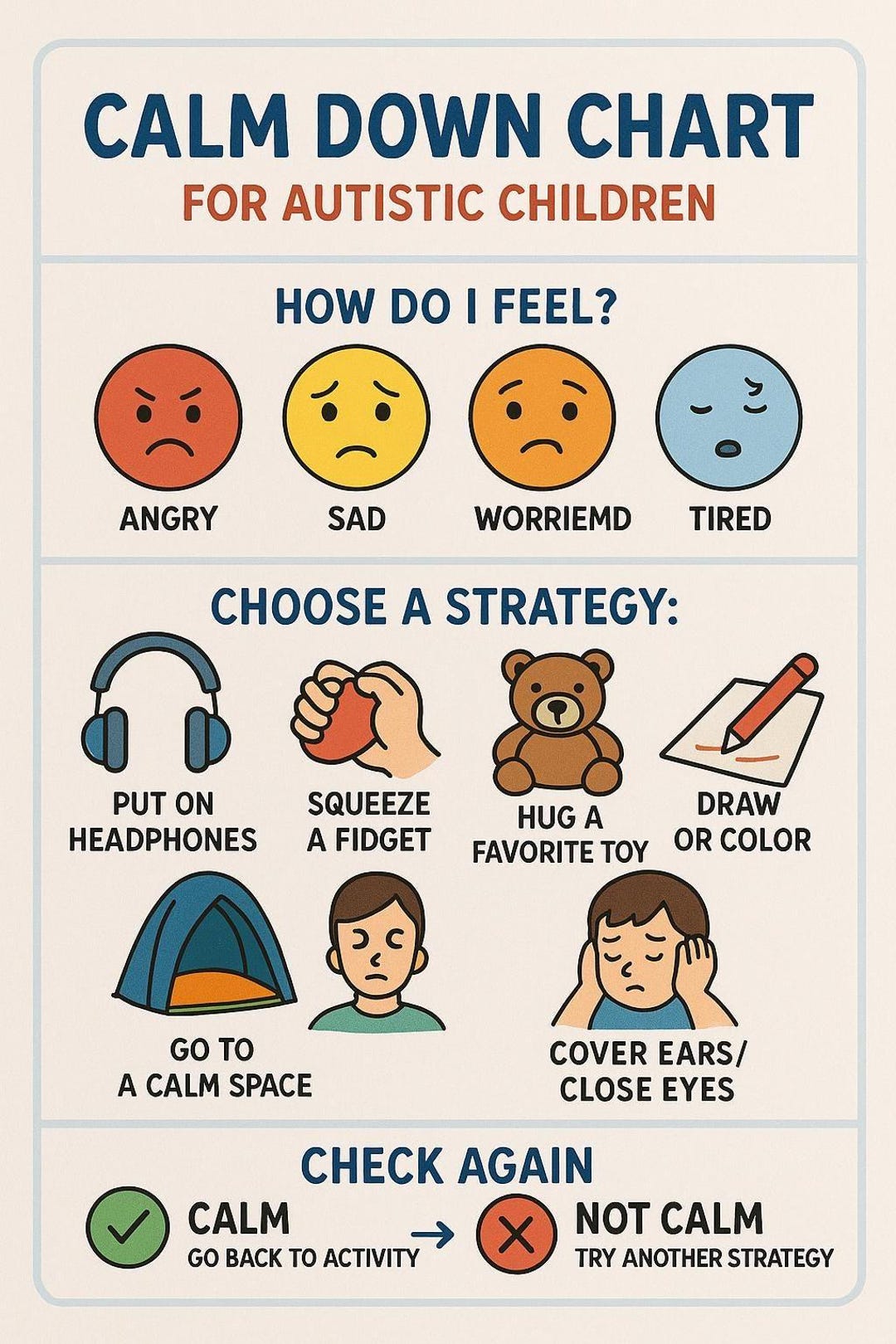 ADHD & Autism Support for Calm Down Chart - Etsy