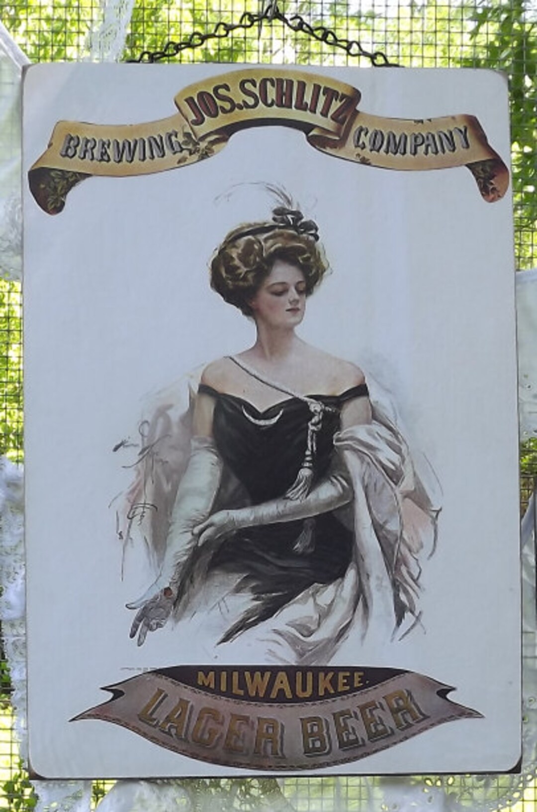Victorian Joseph Schlitz Brewing Co. Advertisement on Hanging Wall Sign ...