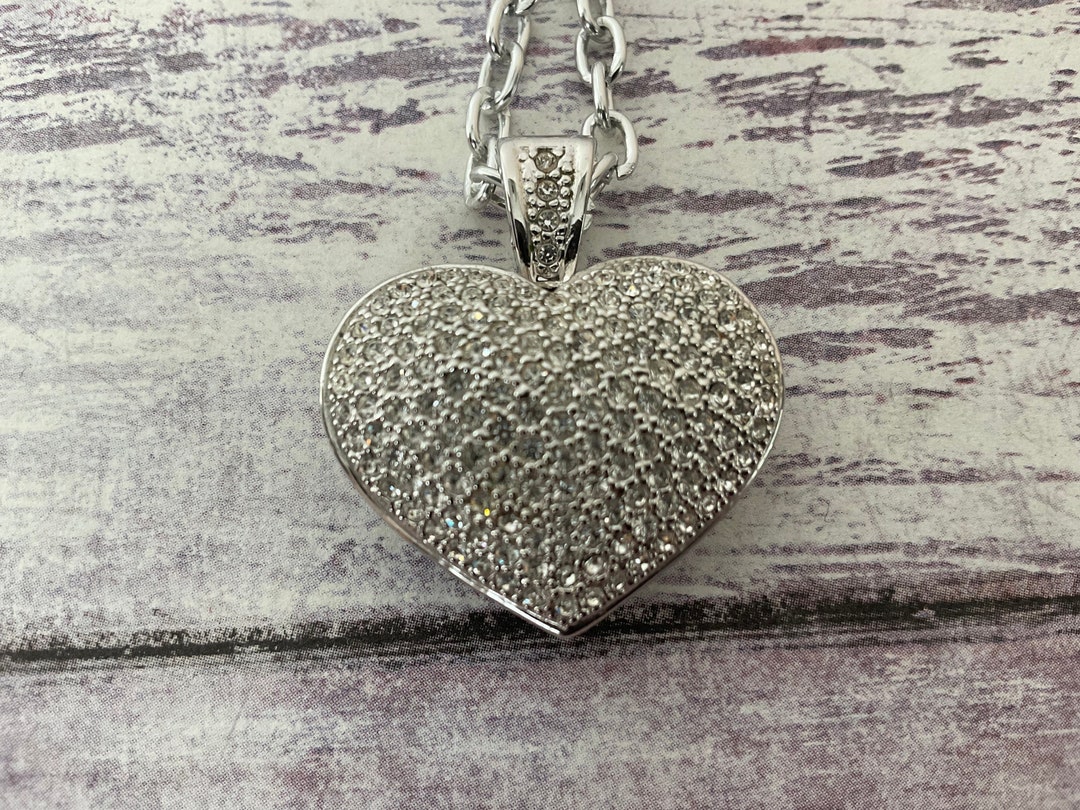 Pave Heart Pendant, Puffed Heart, Vintage Heart Pendant ,gifts for Her ...