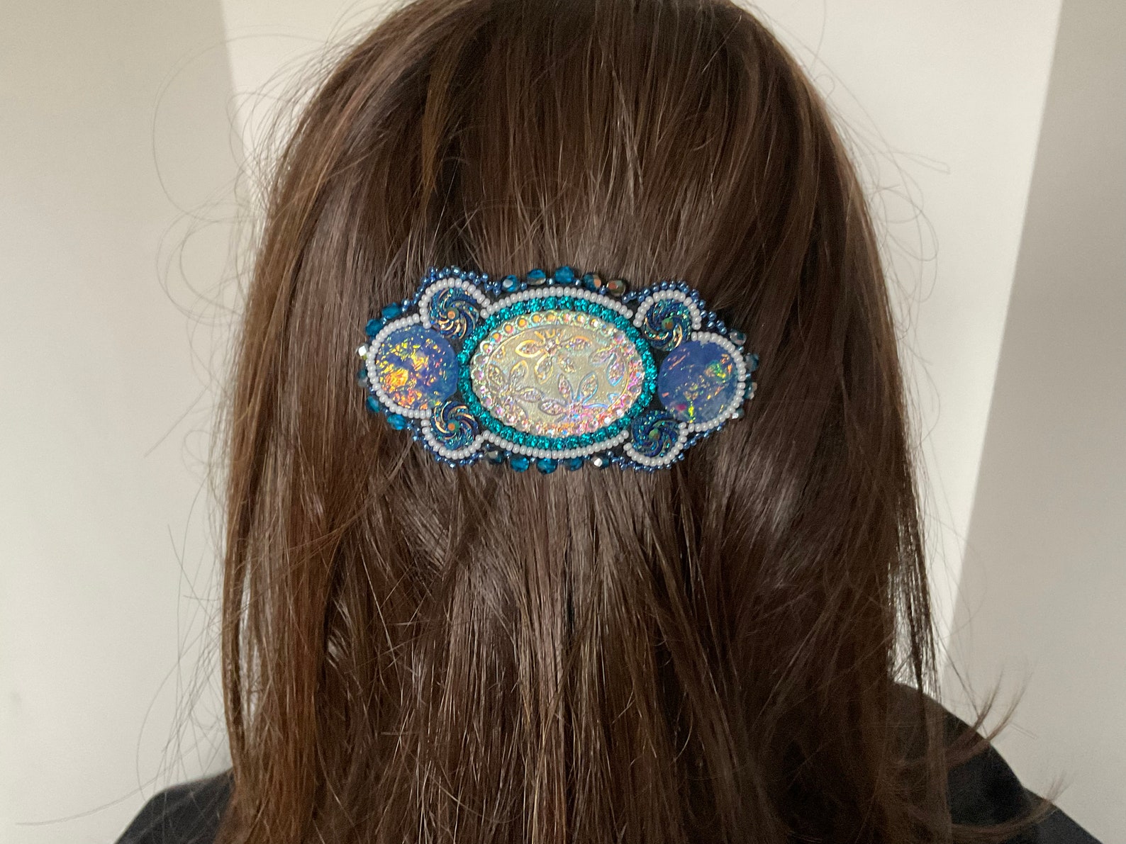 Barrette blue White Barrette Blue Barrette Hair Clip Hair | Etsy