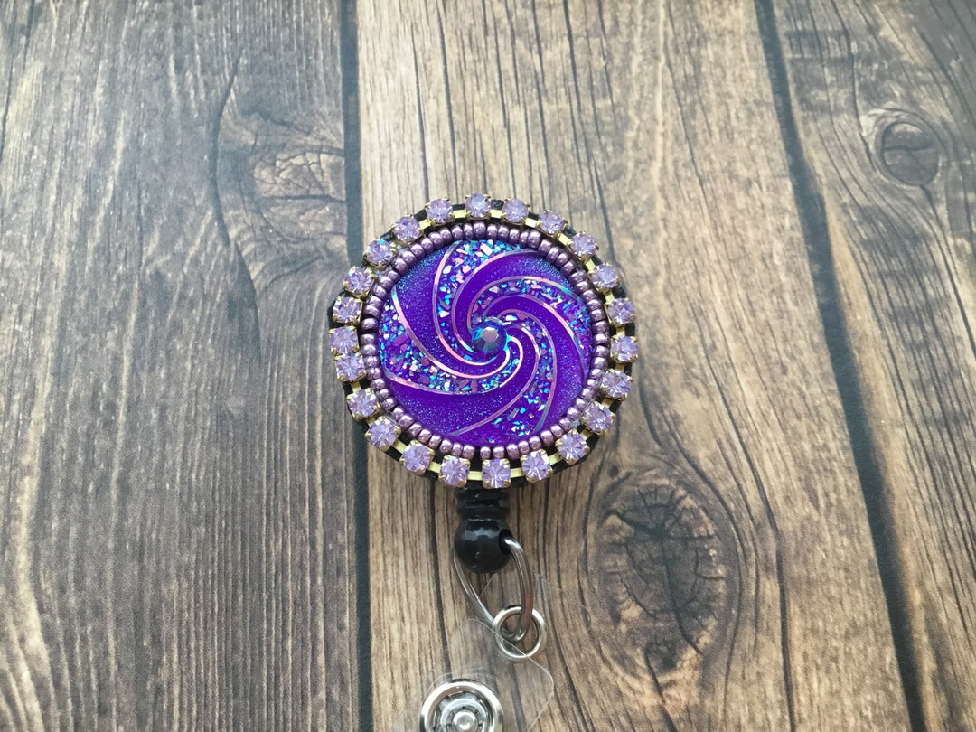 Purple Crystal Badge Reel: Beaded Retractable Badge Holder - Etsy