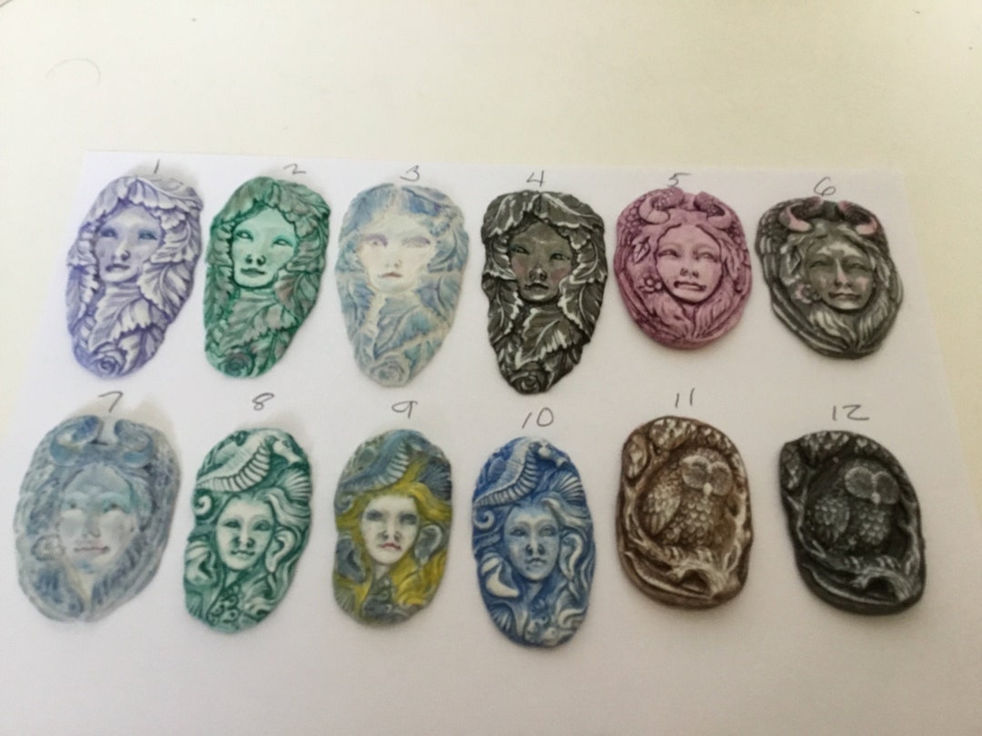 Painted Face Cabochons: Polymer Clay Goddess Pendants - Bead Embroidery ...