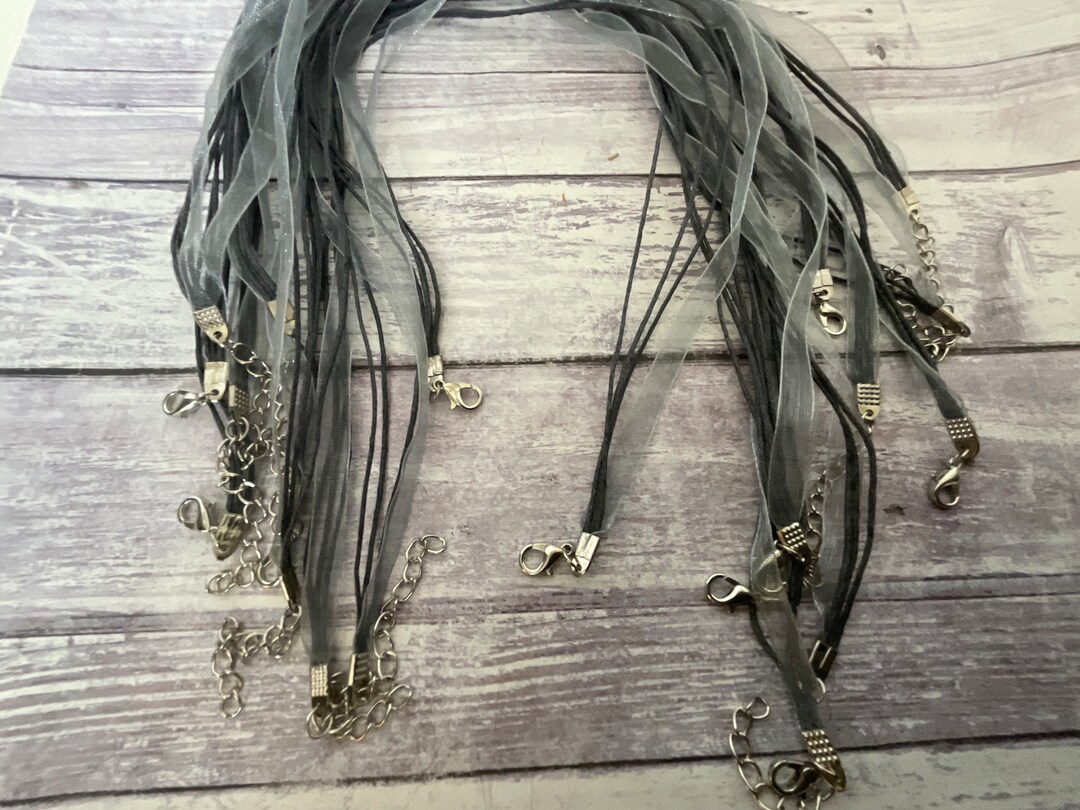 Ribbon Necklaces, Set of 10 Ribbon Necklaces,gray Ribbon Necklaces, 16 ...