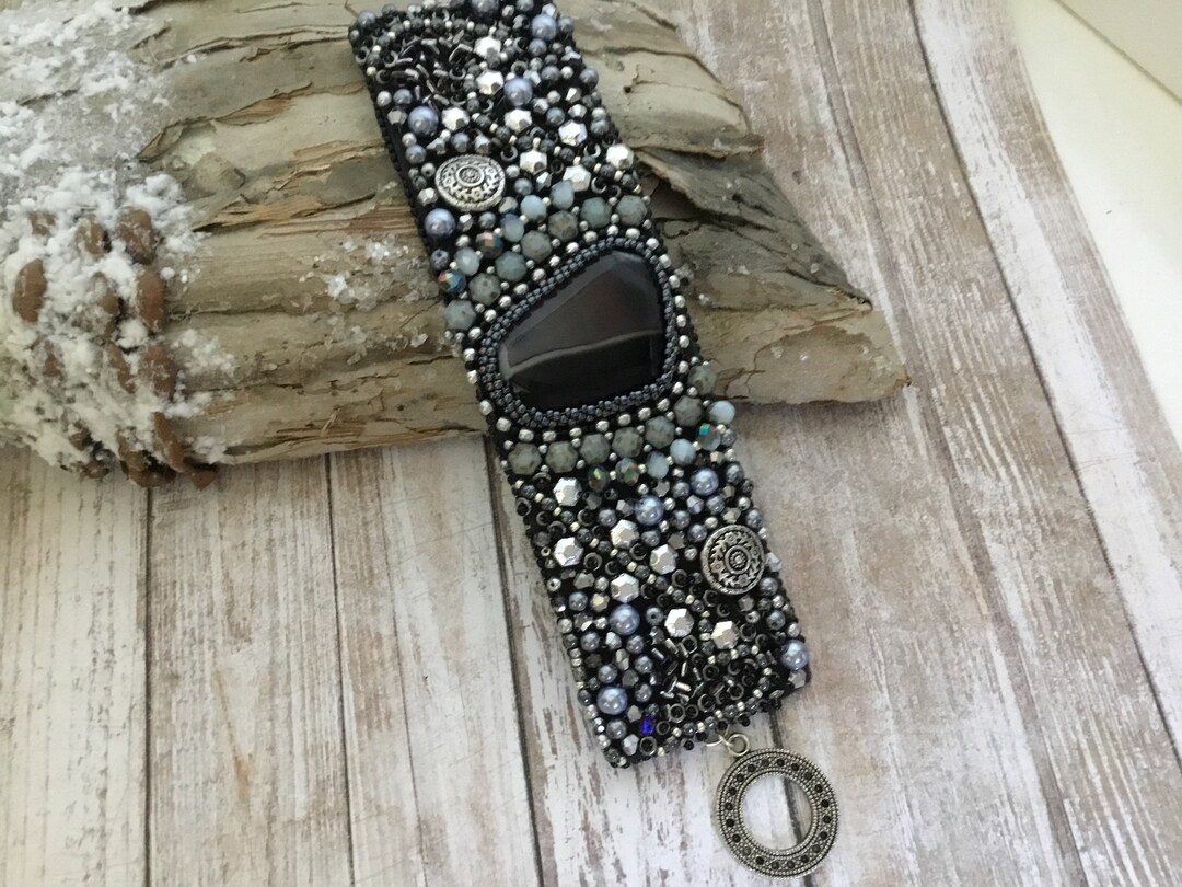 Bead Embroidered Bracelet, Boho Beaded Cuff, Bead Embroidery Jewelry ...