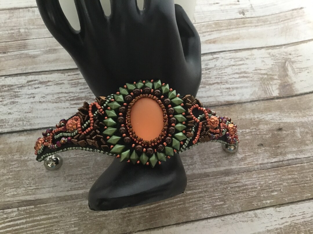 Bead Embroidered Bracelet, Boho Beaded Cuff,one of a Kind Bead ...