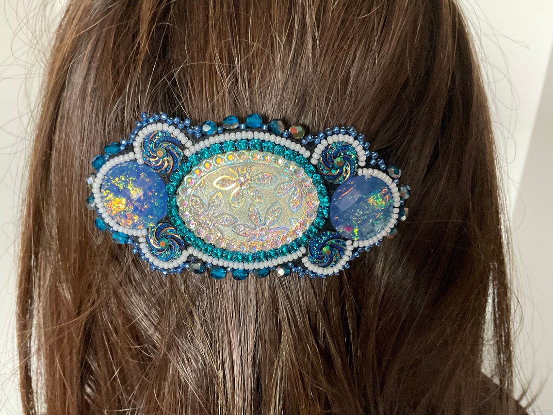 Barrette blue White Barrette Blue Barrette Hair Clip Hair | Etsy