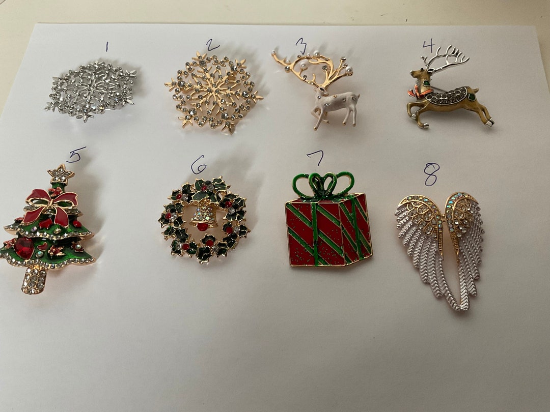 Christmas Brooch/pins, Vintage Christmas Brooches / Rhinestone ...