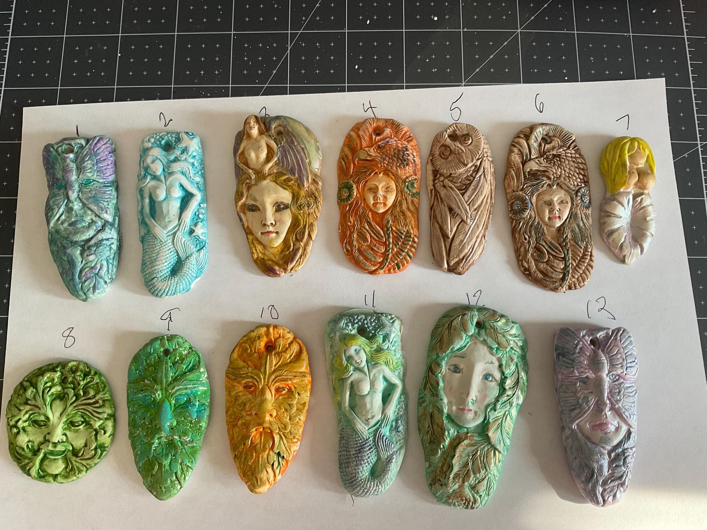 Painted Face Cabochons With Holes: Polymer Clay Goddess Pendants - Etsy