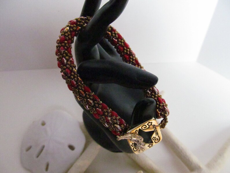 Superduo Bracelet gold and Red Rope Bracelet Superduo - Etsy