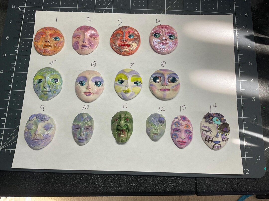 Handmade Polymer Clay Face Cabochons: Painted Faces for Doll Making - Etsy