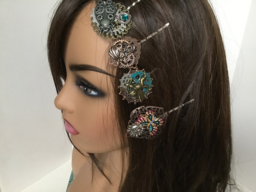Steampunk bobby pins / Steampunk Barrette joyería para el cabello ...