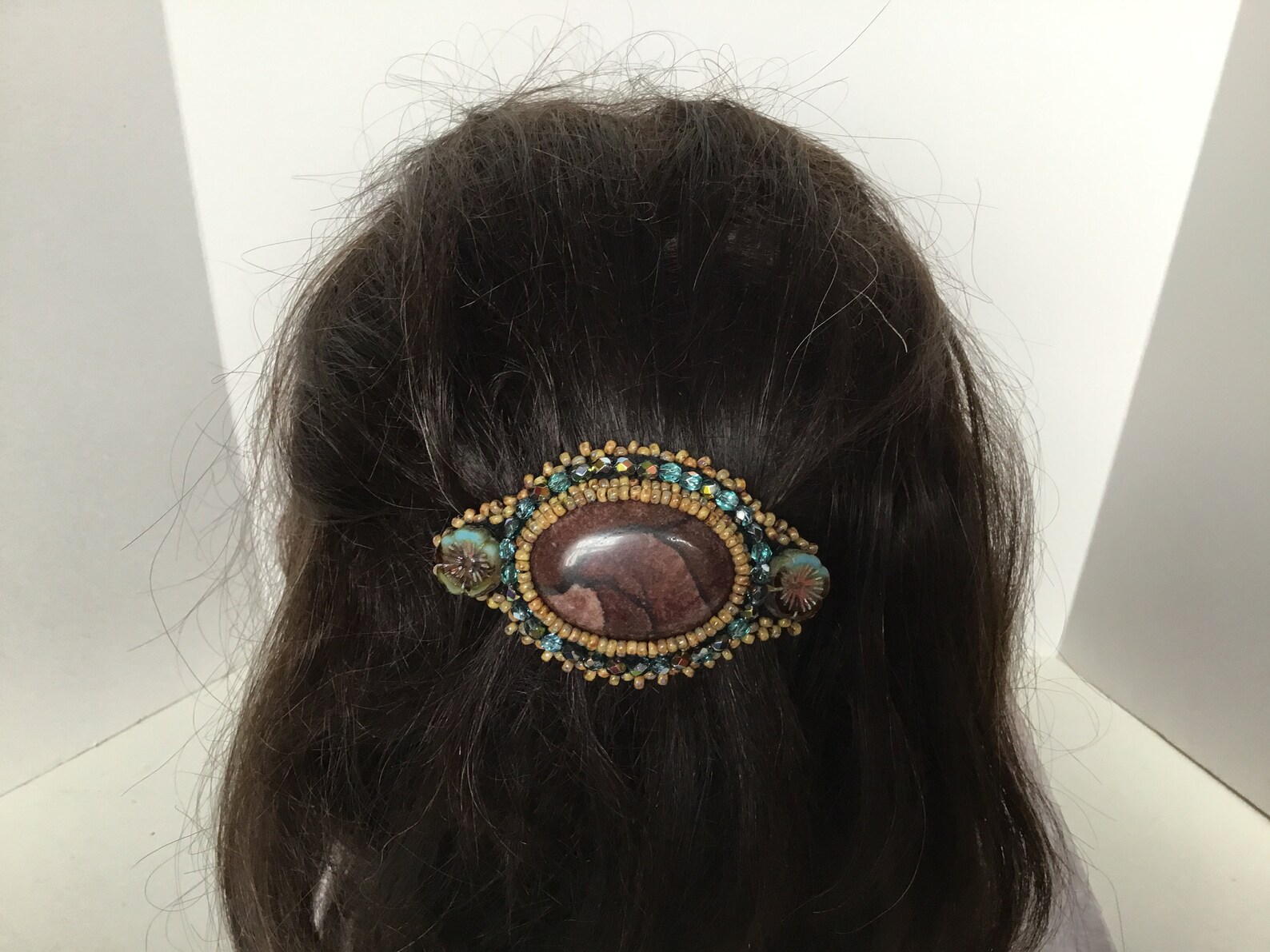Barrette blue Brown Barrette Agate Barrette Hair Clip - Etsy