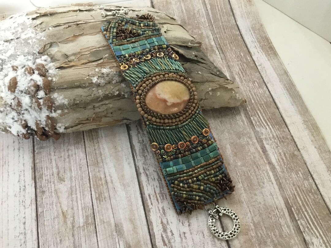 Bead Embroidered Bracelet, Boho Beaded Cuff, Bead Embroidery Jewelry ...