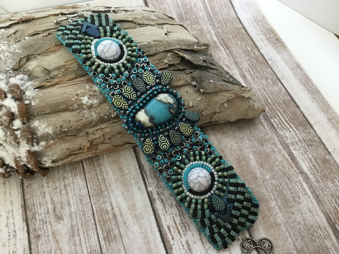 Bead Embroidered Bracelet, Boho Beaded Cuff, Bead Embroidery Jewelry ...