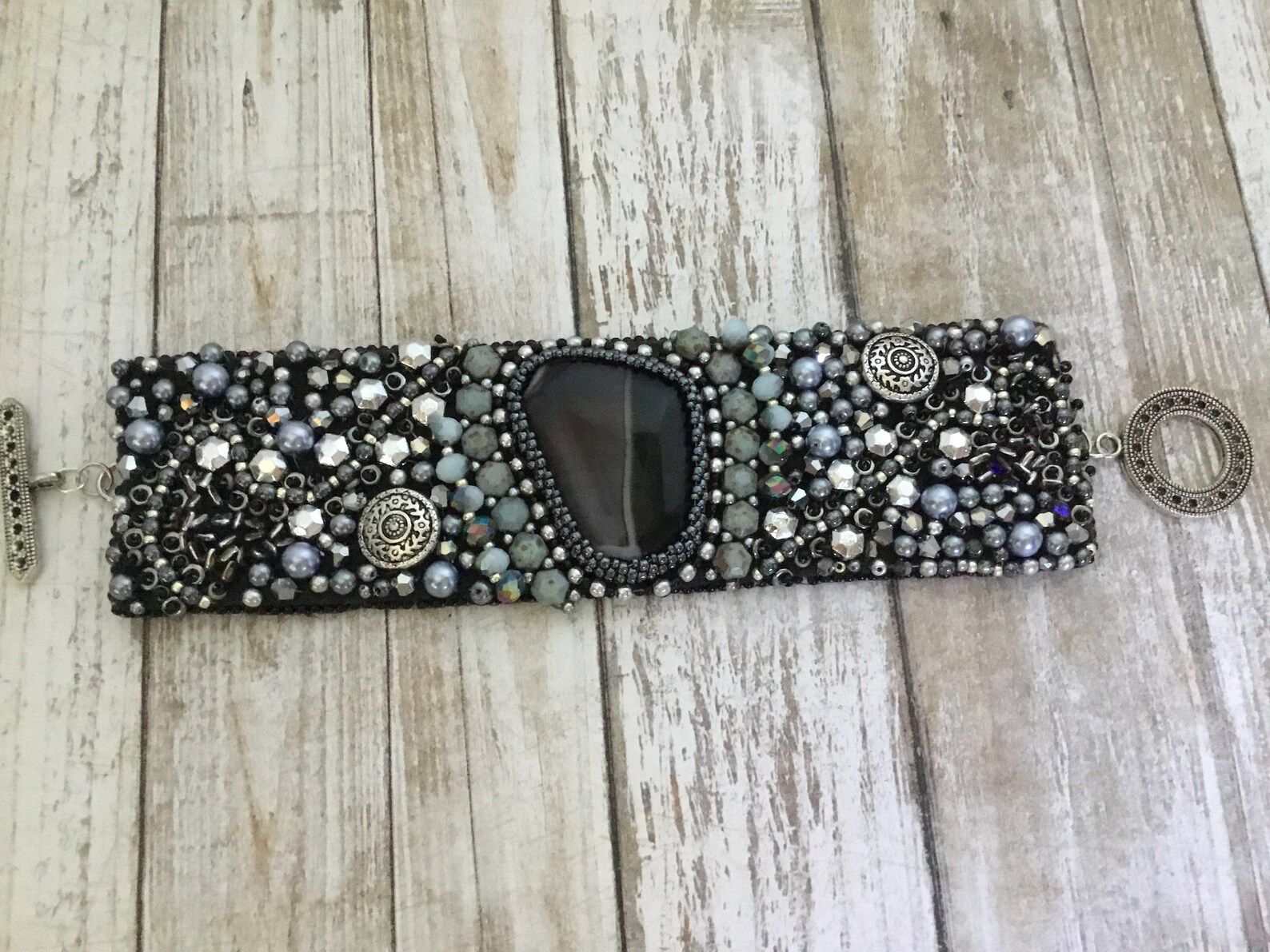 Bead Embroidered Bracelet Boho Beaded Cuff Bead Embroidery - Etsy