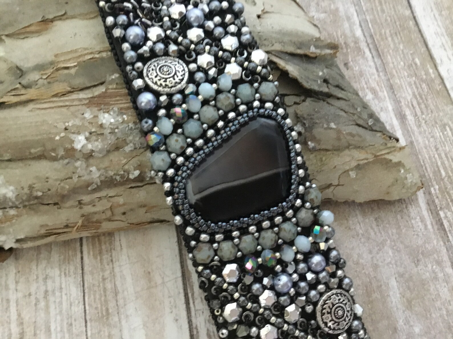 Bead Embroidered Bracelet Boho Beaded Cuff Bead Embroidery - Etsy