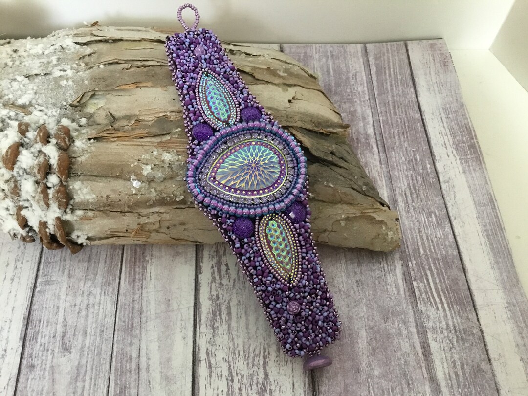 Bead Embroidered Bracelet, Boho Beaded Cuff, Bead Embroidery Jewelry ...