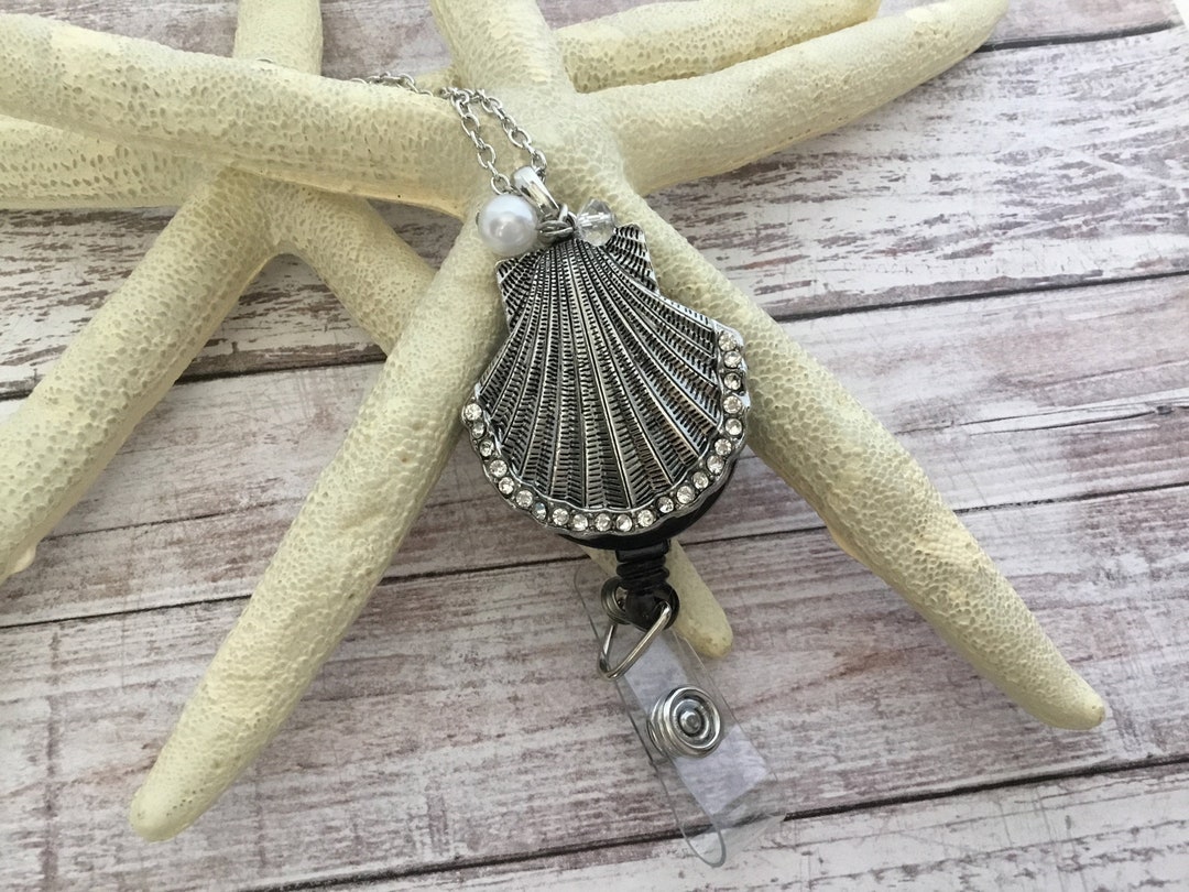 Crystal Sea Shell Badge Reel: Retractable Badge Holder - Etsy