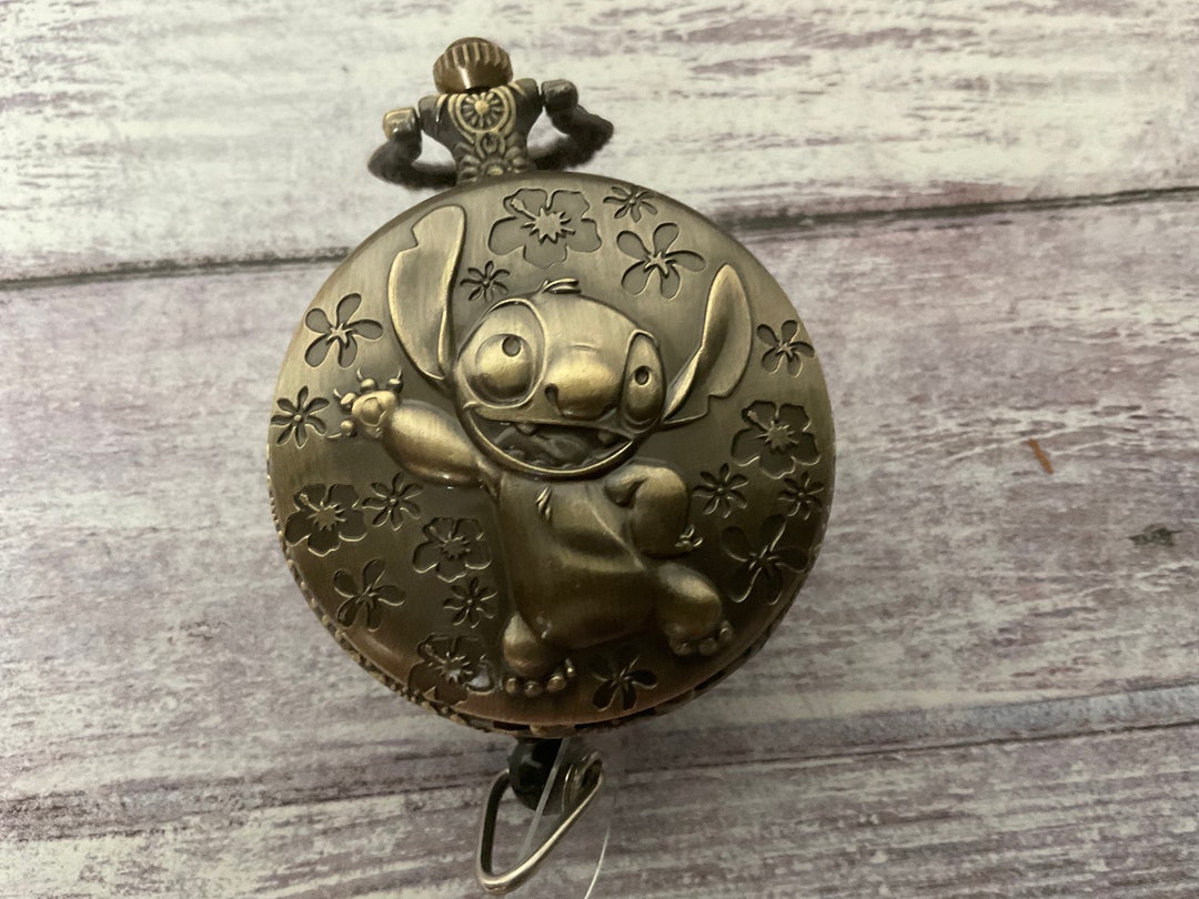 Pocket Watch Badge Reel: Stitch Design, Retractable Badge Holder - Etsy