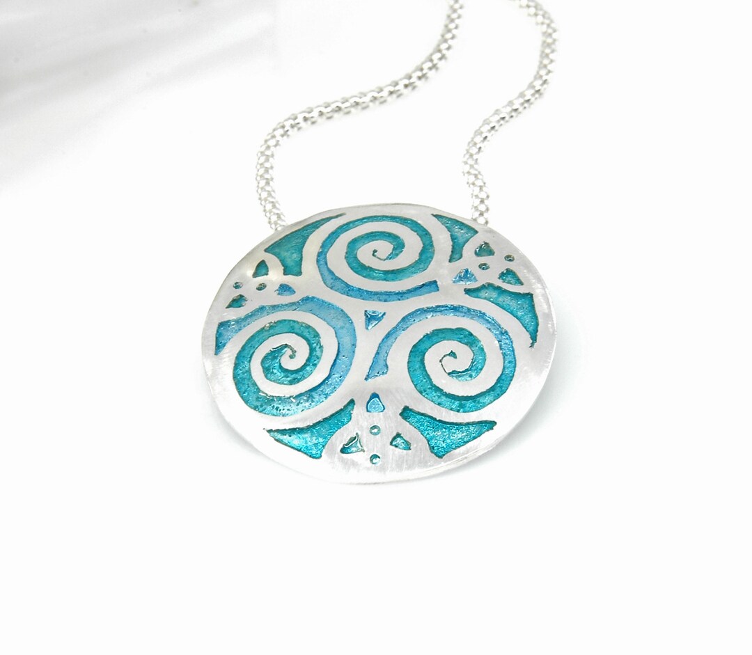 Champleve Enamel Necklace With Viking Triskele Design, Glass on Silver ...