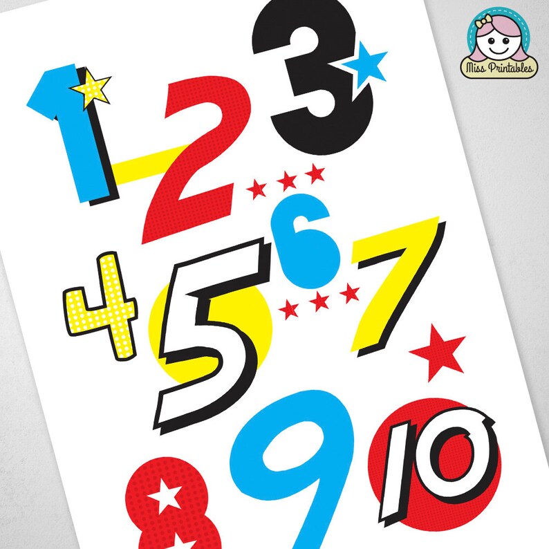 Numbers SUPERHERO INSPIRED Printable. 1-10 Numbers in a Comic Book ...