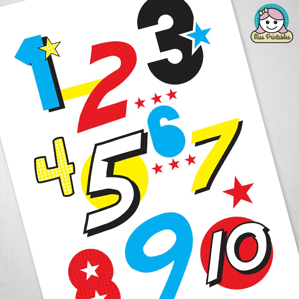 Numbers SUPERHERO INSPIRED Printable. 1-10 Numbers in a Comic Book ...