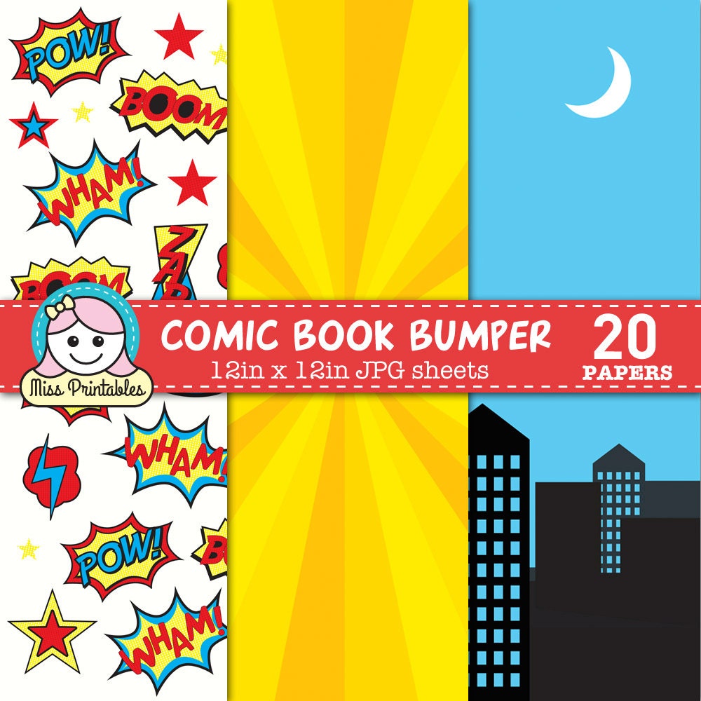 COMIC BOOK Superhero Digital Paper Pack Printable, Pattern Designs for ...